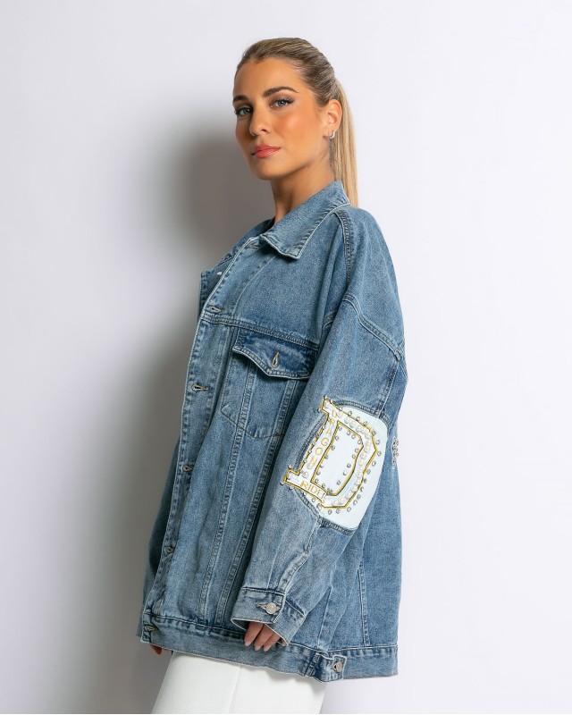 Jean jacket oversized με σχέδια