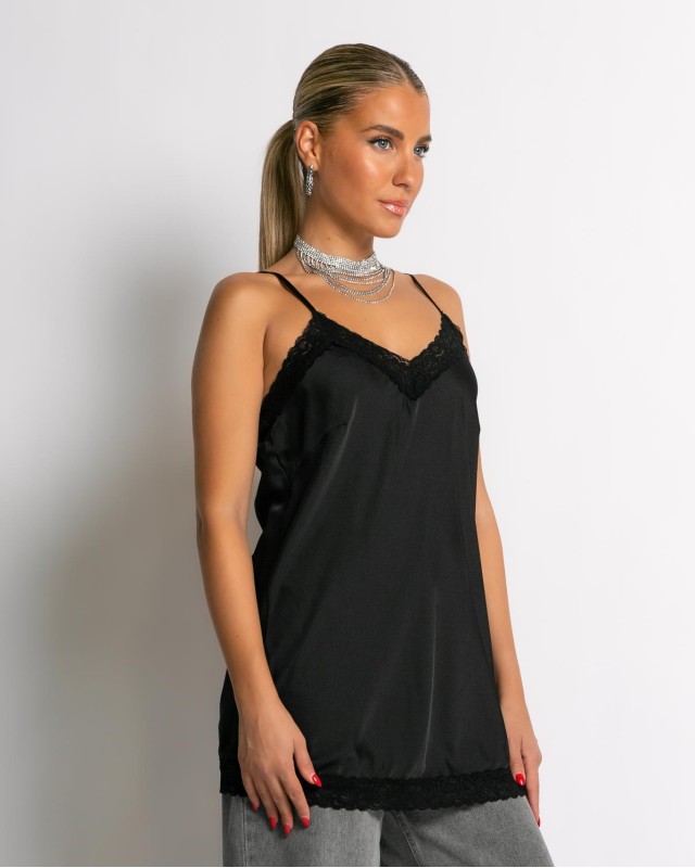 Μπλούζα σε στυλ lingerie με δαντέλα μαύρο