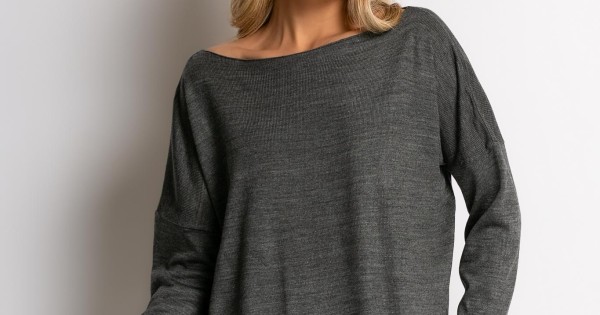 Μπλούζα πλεκτή με χαμόγελο και άνοιγμα στο πλάι ανθρακί